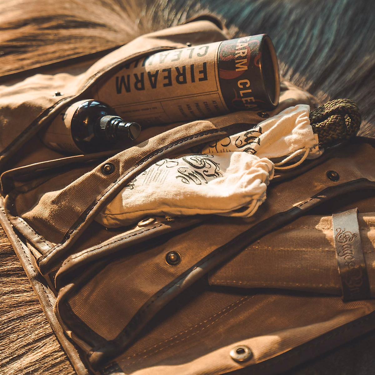 Handgun Cleaning MAT by Sage & Braker. Made from Waxed Canvas, Wool and Leather.