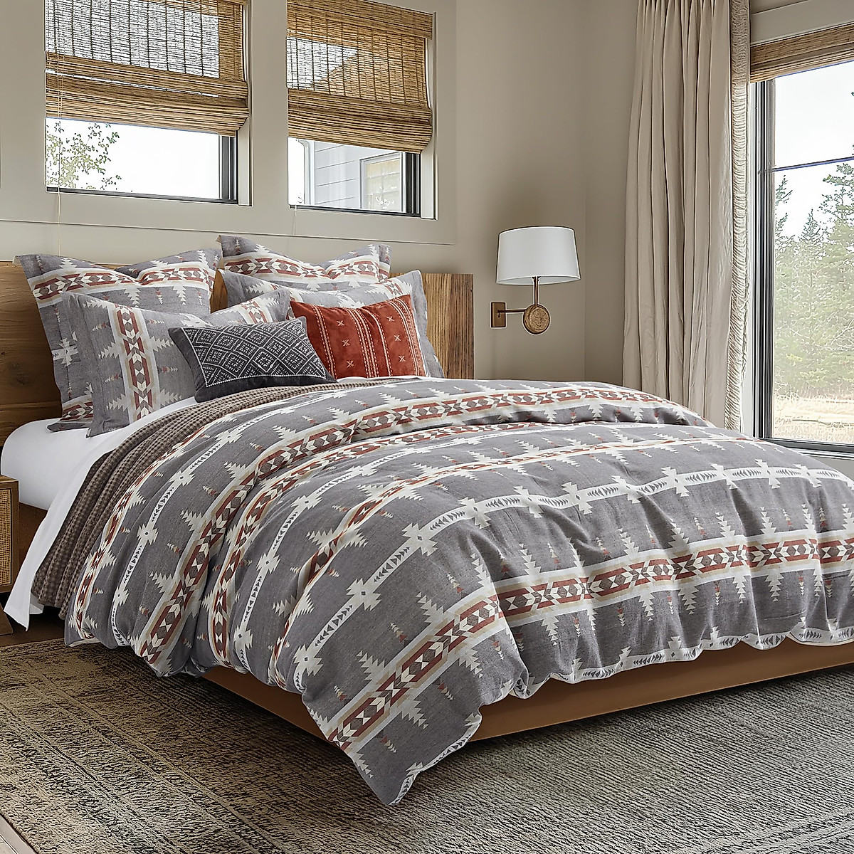 Levtex Home - Corrales Duvet Cover Set - King Duvet Cover + Two King Pillow Shams - Aztec - Grey, Brick Red, Cream and Taupe - Duvet Cover (106 x 94in.) and Pillow Shams (36 x 20in.) - Cotton