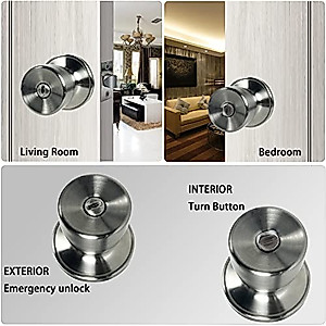 DSJJBLL Satin Nickel Door Knob with Lock and Key Round Ball Lock Interior/Exterior Door Knob for Bedroom Or Bathroom