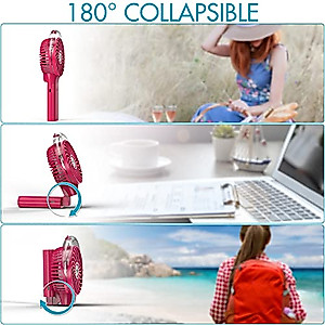 Winique Handheld Spray Fan,3000mAh Battery Powered Water Misting Desk Fan with 3 Speeds& 20ml Water Tank, 180°Foldable Personal Hand Held Fan for Home Office Outdoor Travel Camping(pink)