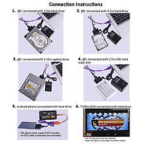 DTech Slim USB to Hard Drive Cable HDD SSD 3.5 2.5 Inch 22 pin SATA to USB 2.0 Adapter with Power Supply LED Indicators External Converter for Laptop Desktop Computer SATAIII Disk Data Transfer