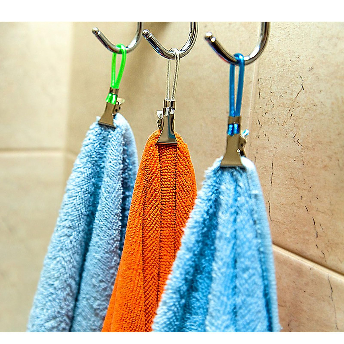 WisePoint Tea Towel Clips 10 Pcs, Metal Tea Towel Storage Clip with Hanging Loop for Towel, Multicolour Kitchen Towel Hanging Clips Small Hook Clips for Bedroom, Bathroom, Kitchen, Cupboard (5 colors)