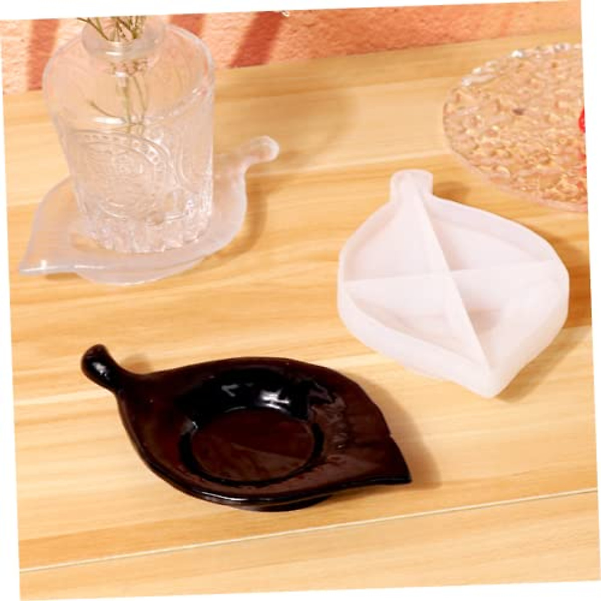 VILLCASE Leaf Saucer Mold Resin Coasters Crystal Decor Hand Mold Resin Plate Moulds DIY Resin Molds Dish Making Molds Epoxy Tray Mold DIY Tray Mold Tray Silicone Mold Silica Gel White Fruit