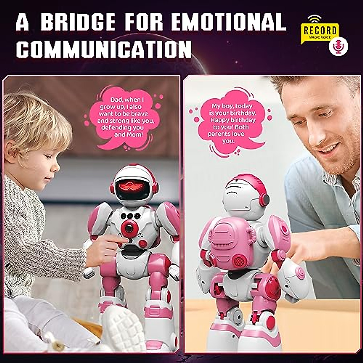 FUUY Robot for Kids 3-5, Robot Toys for Girls with Record Voice & Gesture Sensing Control Programmable Music Dancing Functions Smart Pink Warrior Birthday Gift Toys for Toddler Age 3 4-6 5-7 Year Old