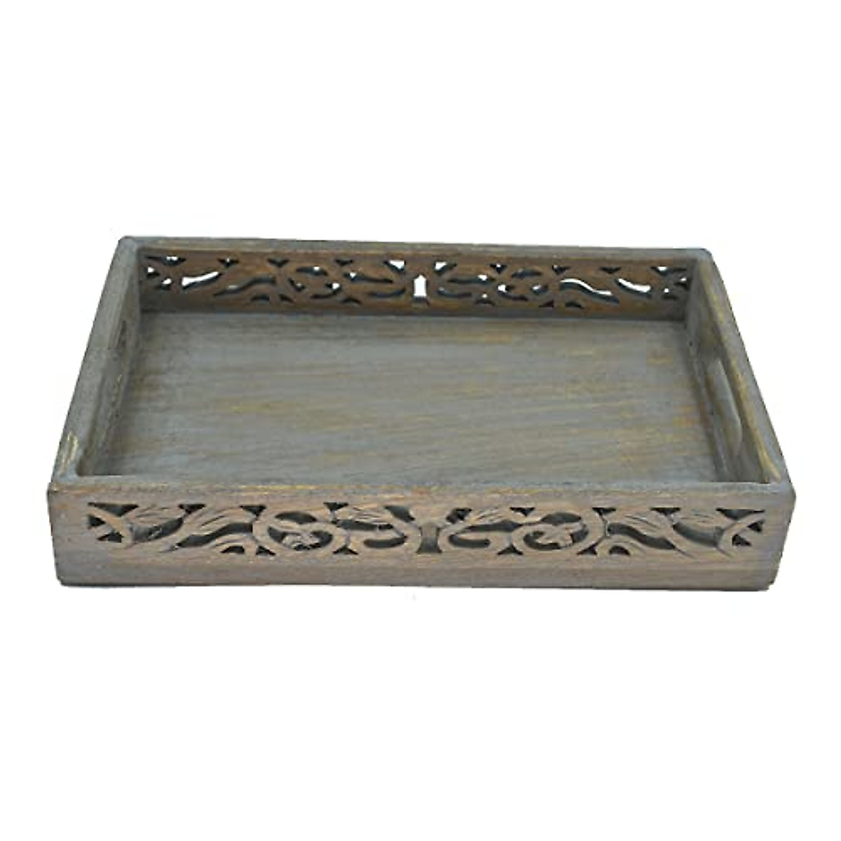 STORE INDYA Vintage Rustic Wooden Serving Trays with Handle - Set of 3 - Large, Medium and Small - Nesting Multipurpose Trays