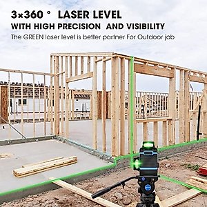 3D Self Leveling Laser Level - 3×360° Green Laser Leveler 12 Lines Laser Level Self Leveling For Outdoor Indoor with Remote Controller, 132Ft Cross Level Laser with 2 Vertical and 1 Horizontal Lines