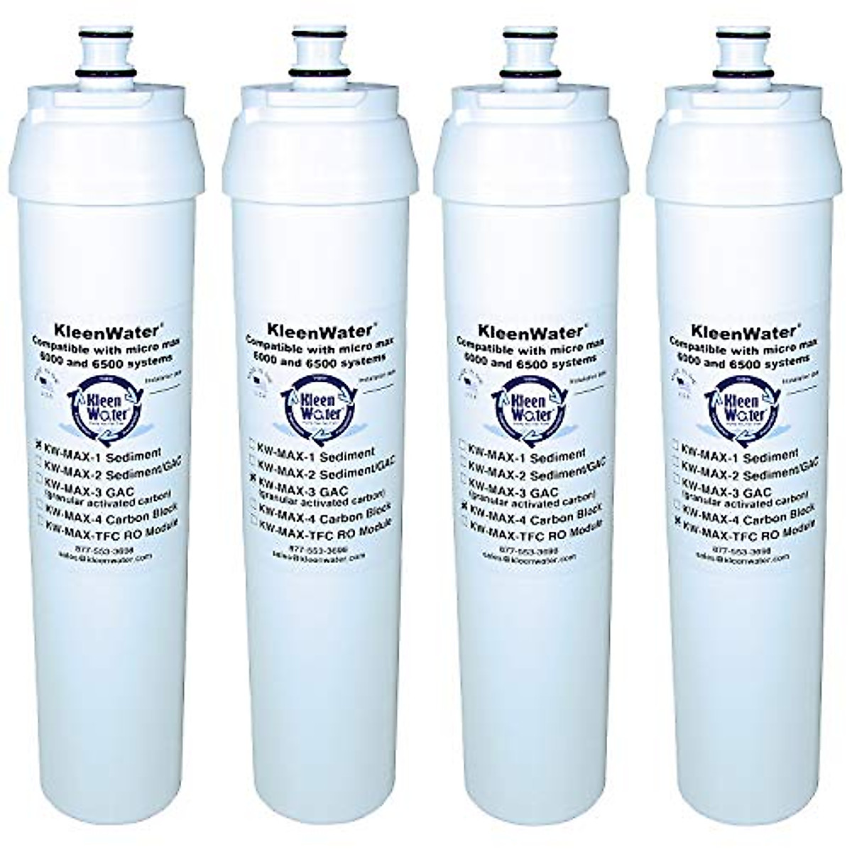 KleenWater Filters and Membrane compatible with Micro Max 6500 Reverse Osmosis System, Set of 4, Made in USA