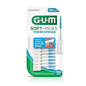 GUM Soft-Picks Wider Space, Easy to Use Dental Picks for Teeth Cleaning and Gum Health, with Convenient Carry Case, Dentist Recommended Dental Picks, 100ct