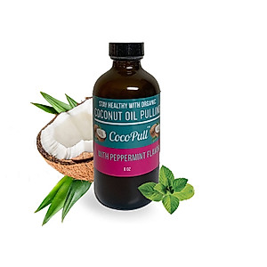 CocoPull - Organic Oil Pulling with Coconut Oil and Peppermint Oil for Healthy Teeth and Gums and Bad Breath Remedy. Natural Teeth Whitening (8 Ounces)