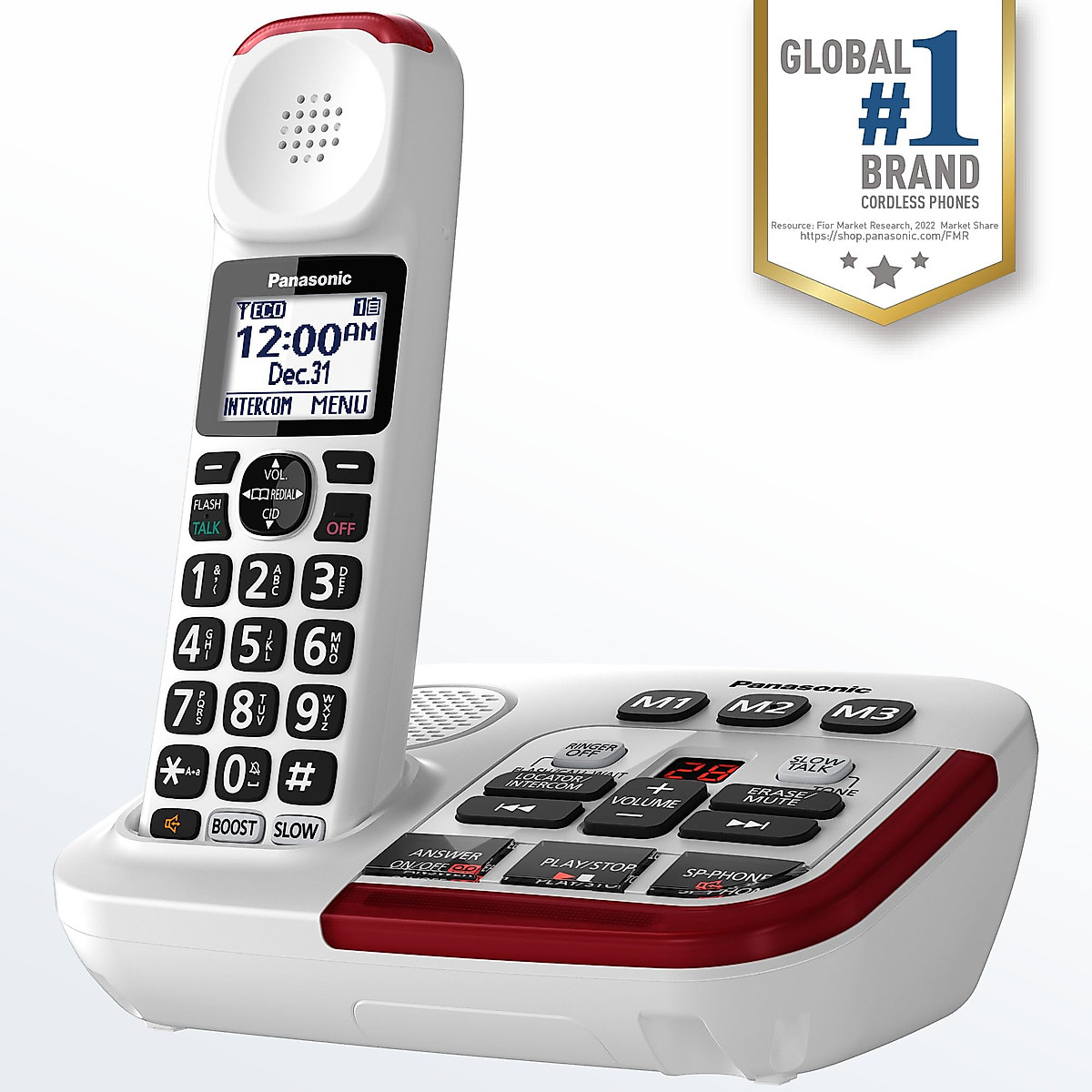 Panasonic Amplified Cordless Phone KX-TGM420W with Enhanced Noise Reduction and Digital Answering Machine - 1 Handset (White)