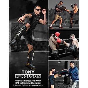 RDX Shin Guards Kickboxing Muay Thai, SATRA SMMAF Approved, Premium Maya Hide Leather, Leg Instep Protection Pads, MMA Martial Arts Kicking Sparring Training Gear, BJJ Karate Boxing Taekwondo, Black