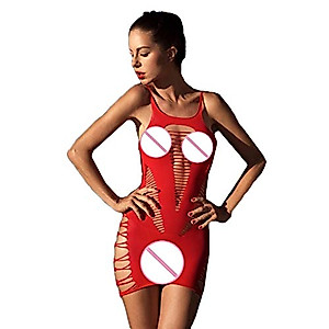 Womens Babydoll Lingerie Underwear Sexy Nightwear Hollow Out Open Cup Slutty Bralette Teddy Chemise Sheer Bodycon Mini Dress Sleepwear Honeymoon Outfits Hot Red