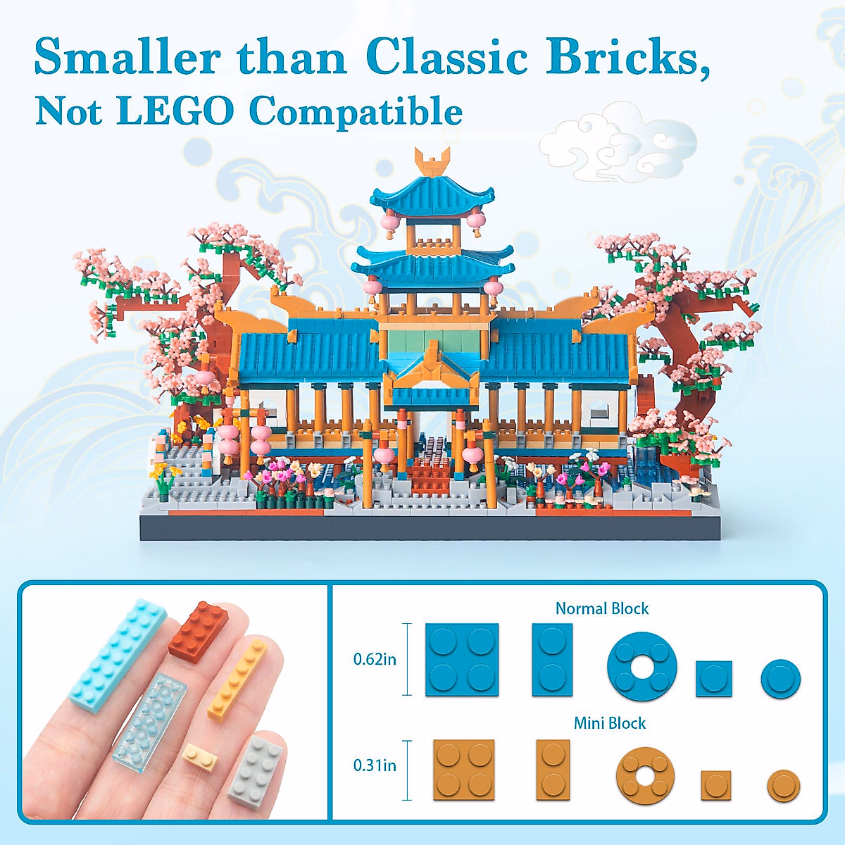 Finger Rock Cherry Blossom Bonsai Tree Building Set, Japanese Architecture Sakura Micro Block Building Set for Adults, Collectible Creative Gift for Kids 14+ (2350 Pieces)