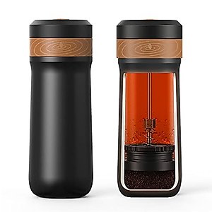 Encoola Portable French Press Travel Coffee Maker 14oz/400g Mini French Press Mug Insulated Filter Coffee Cup Double-Layer Insulated Four-Layer Filter Mesh