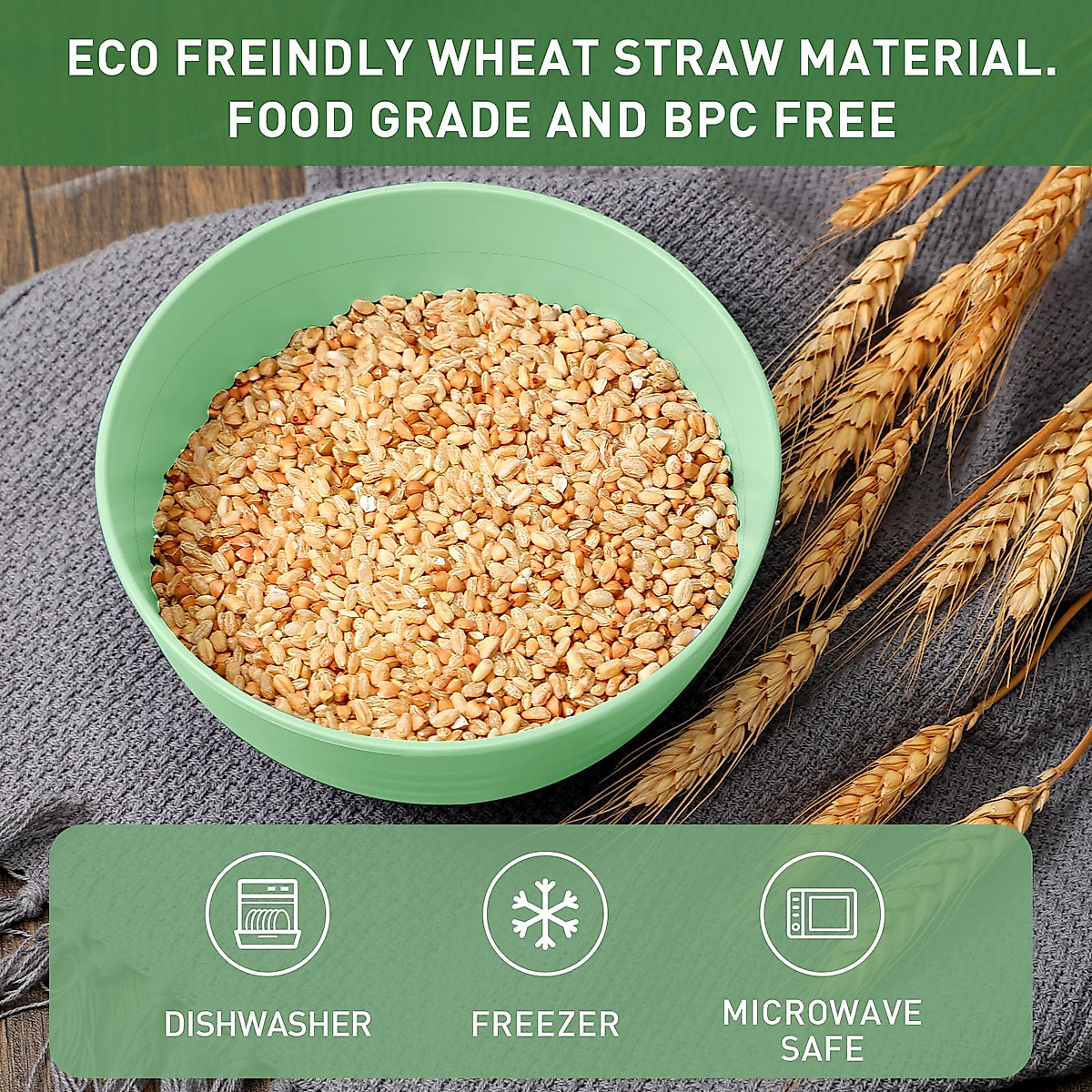 18 Pcs Unbreakable Cereal Bowls 24 Oz Microwave and Dishwasher Safe Wheat Straw Fiber Lightweight Bowl Soup Bowls Microwavable Kitchen Bowls for Serving Salad Rice Pasta (Green)