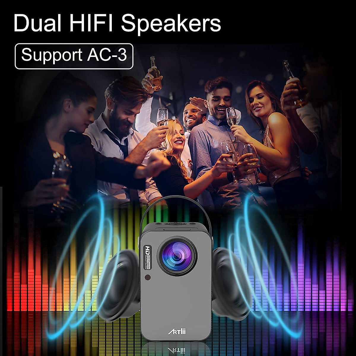 Smart Projector Android TV 9.0, Artlii Play WiFi Bluetooth Projector, Native 1080p Full HD Supported, Stereo Sound, 4D±45° Correction, Outdoor Projector with Built-in Netflix, YouTube, Prime Video