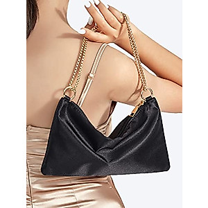 Verdusa Women's Satin Evening Handbag Shoulder Bag Purse Black one-size