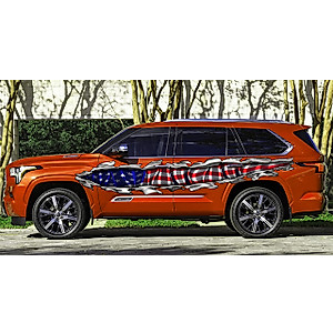 US Flag Car Vinyl Decal, US Pride Car Graphics, American Flag Car Wrap, USA Flag Ripped Metal Full Color Car Design, Patriotic Car Sticker (25x135)