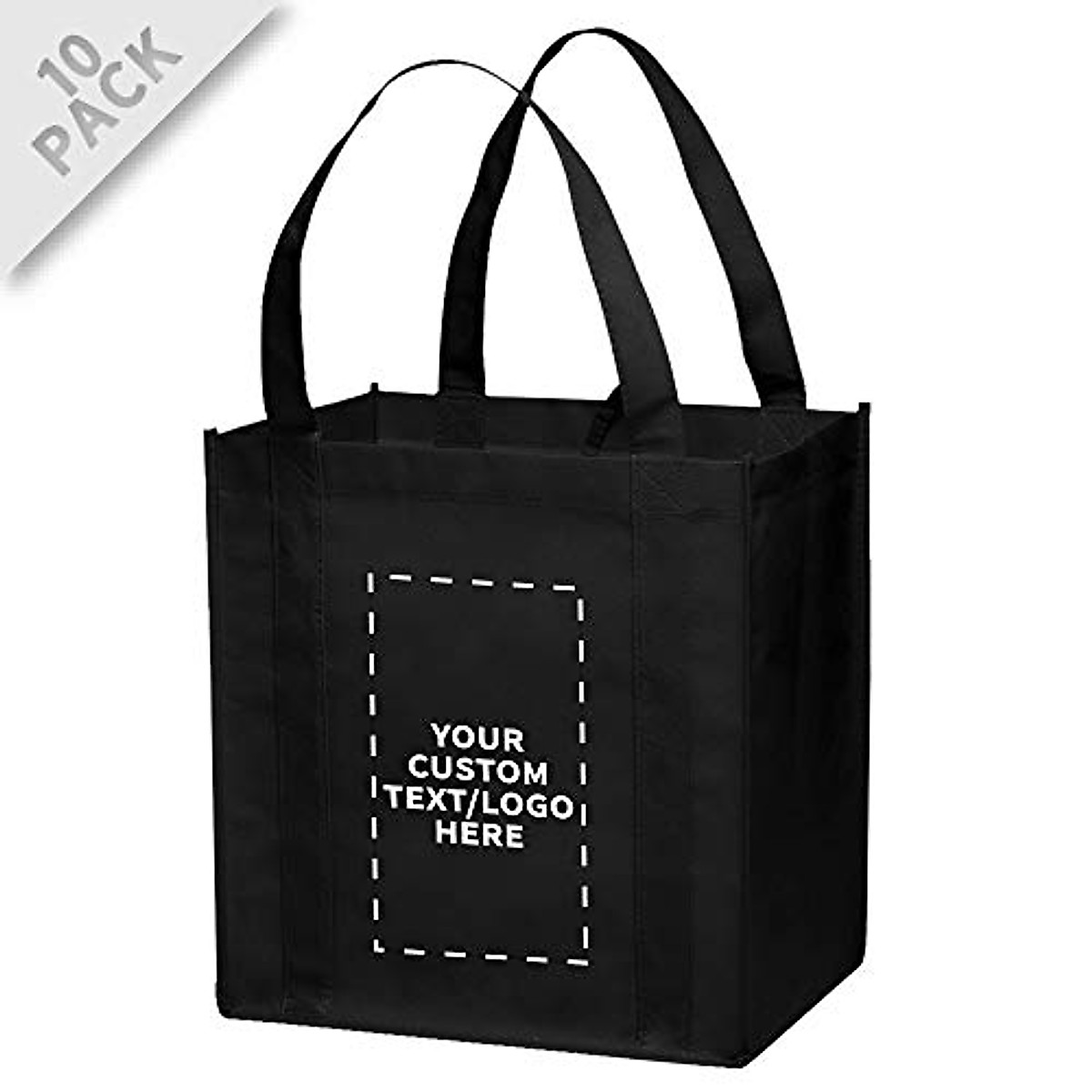 DISCOUNT PROMOS Custom Reusable Grocery Tote Bag for Shopping - 10 Pack - Personalized Logo, Text -Small Foldable Bags – Black
