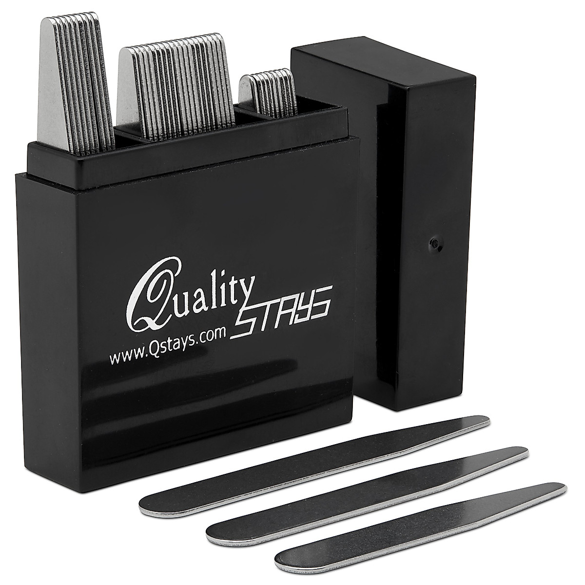 Quality Stays Metal Collar Stays for Men – Set of 40 Dress Shirt Collar Stays for Men, 3 Sizes in a Divided Box