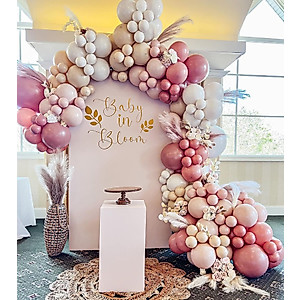 Boho Blush Balloon Garland Arch Kit- Double-stuffed Nude Dusty Pink White Rose Gold Metallic Balloons for Birthday Bridal Baby Shower Wedding Party Decorations