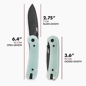 Knafs - Lander 1 EDC Folding Pocket Knife - Contoured Natural G10 Handles - Black Titanium Coated 14C28N Blade Steel