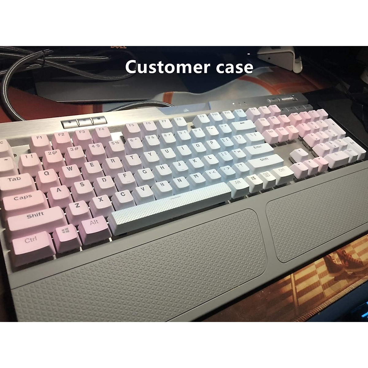 104 Keys PBT Double Shot Backlit Keycaps Translucent Keyset OEM Profile for Corsair Gaming Mechanical Keyboard K95 Platinum K70 MK.2 K65 K66 K68 RGB Strafe (Blue Pink Gradient)