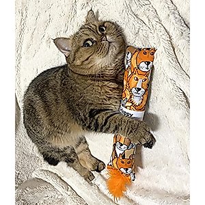 Jumpaws 2 Pack Natural Interactive Catnip Cat Kicker with Feathers, Bite Resistant Chew Toy, Crinkle Kicker, Accessories for Indoor Cat
