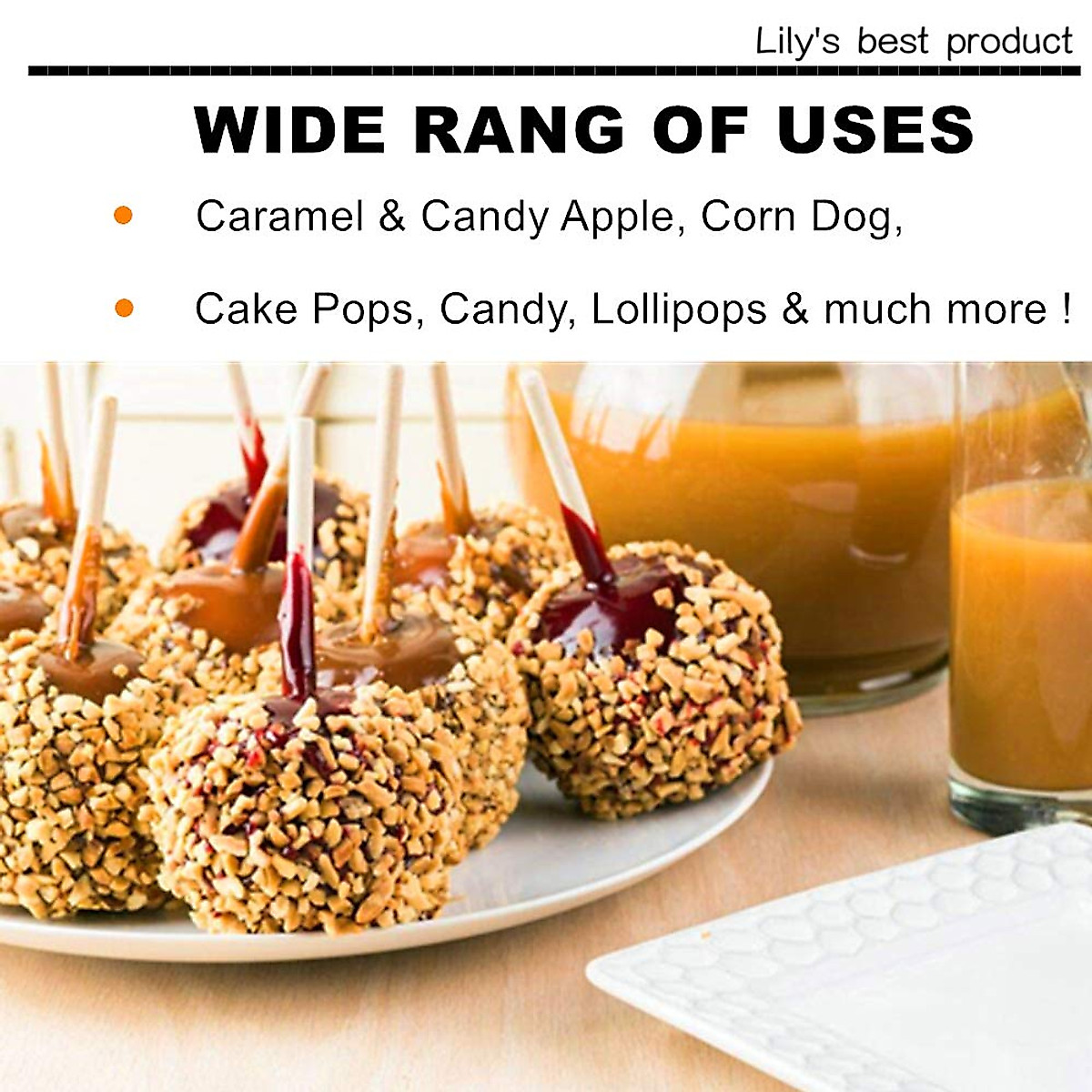 HOPELF 5.5 inch Semi Point Bamboo Skewers - 5mm Thick Natural Bamboo Sticks For BBQ Caramel,Candy Apple Sticks, Corn Dog,Corn Cob,Cookie,Lollipop,Kabob,Gril.(100 pcs)