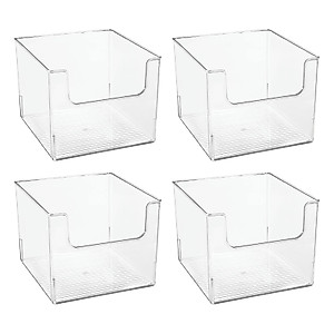 mDesign Plastic Household Storage Organizer Bins with Open Dip Front for Kitchen, Bedroom, Bathroom, Office, Craft or Playroom Organization - Holds Toys, Books - Ligne Collection, 4 Pack - Clear