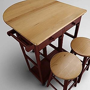 Casual Home Drop-Leaf Table Breakfast Cart, Red (New)