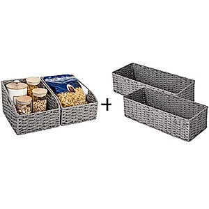 StorageWorks 2-pack Round Paper Rope Storage Baskets + 2-pack Bathroom Storage Organizer Basket