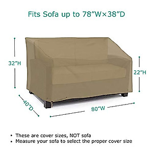 SunPatio Outdoor Loveseat Cover, Patio Heavy Duty Waterproof Deep Sofa Cover with Sealed Seam, Patio Furniture Cover, 80''L x 39''W x 32''/22''H, FadeStop Material, All Weather Protection, Taupe