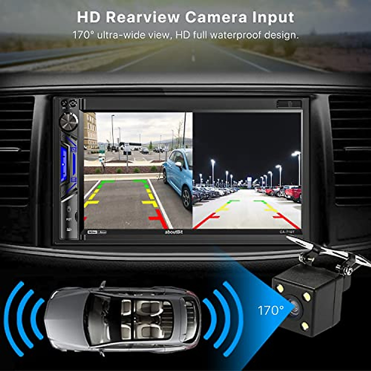 aboutBit Bluetooth Double Din Car Stereo - 7 inch HD Touchscreen MP5 Player Car Audio Receiver – Phonelink | Rearview Camera | AM/FM Radio | USB/SD/AUX | Subwoofer | SWC | Wireless Remote Control