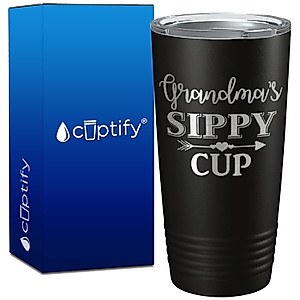 Grandmas Sippy Cup Gift for Women Birthday Black 20 oz Stainless Steel Tumbler with Lid Insulated Cup