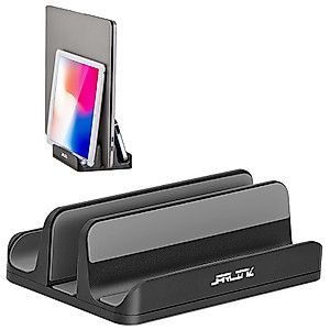 JARLINK Vertical Laptop Stand Holder, Upgraded 1 in 2 Aluminum Laptop Stand for Desk with Adjustable Dock Size (up to 17.3 inches), Fits All MacBook/Surface/Gaming Laptops, Black