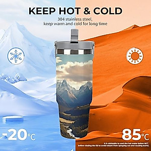 WITHSBKK 30oz Car Cup Cook National Park Landscape Printed with Portable, Stainless Steel Travel Mug, Vacuum Insulated Tumbler And Straw, Leakproof for Car & Outdoor, UV Printed Design