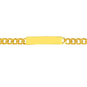 Id Bracelet - Unique Jewelry Gift for Her and Him -14k Yellow Gold Curb Bar Bracelets–Free Customizable Personalized Engraving Name-Brazalete Con Place 14k Oro -Size 6'' - Gauge 60 to 120 (Gauge 150)