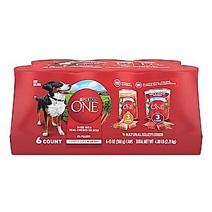 Purina ONE Tender Cuts in Gravy Chicken and Brown Rice, and Beef and Barley Entrees Wet Dog Food Variety Pack - (2 Packs of 6) 13 oz. Cans