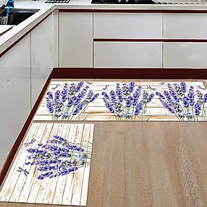 2 Pcs Kitchen Mats Runner Rug Set Anti Fatigue Standing Mat Rubber Backing Purple Lavender Dragonfly Print Washable Floor Mat Area Rug for Home/Office 19.7"x31.5"+19.7"x63"