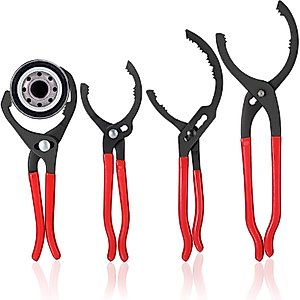 Lothee 4 Pieces Oil Filter Wrench Set, 10'' 12'' 14'' 16'' Oil Filter Pliers Adjustable Removal Tool Pliers for Cars, Trucks, Motorcycles Engine, Conduit, Fittings
