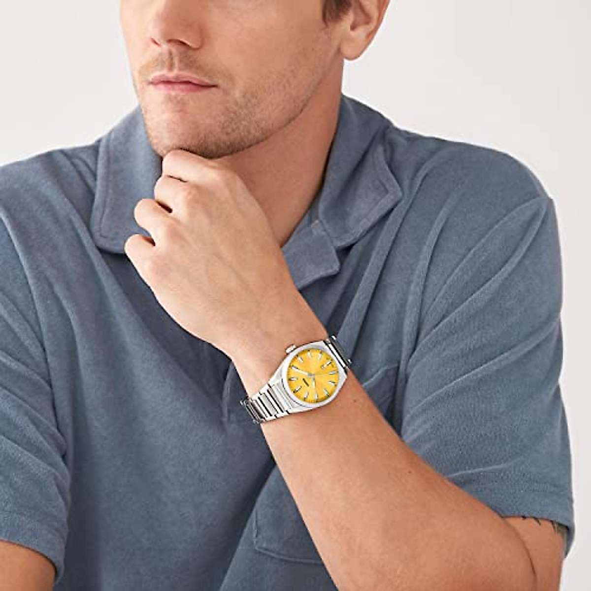 Fossil Men's Everett Quartz Stainless Steel Three-Hand Watch, Color: Silver/Yellow (Model: FS5985)
