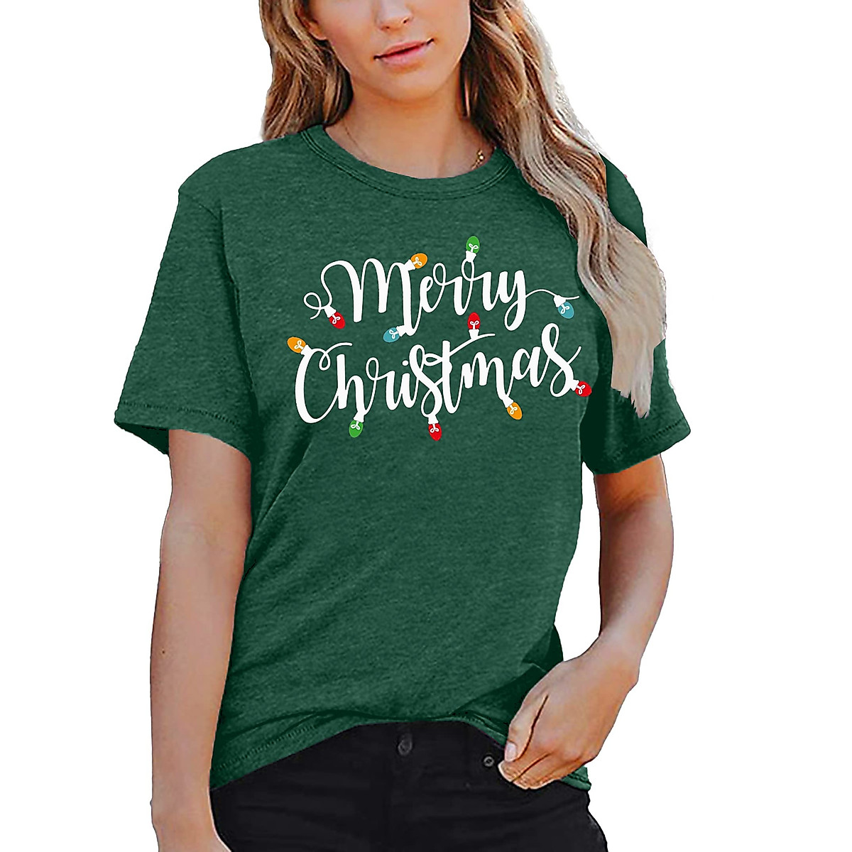 MAIHUN Christmas Shirts Womens Merry Christmas Shirt Xmas Holiday Tshirt Christmas Lights Tee Green