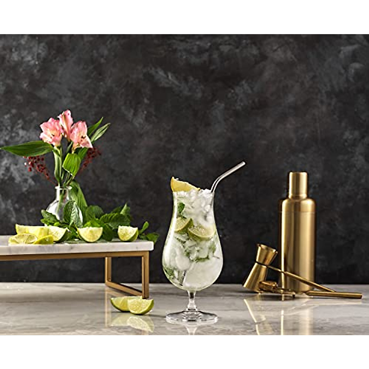 JoyJolt Terran Pina Colada Glasses - Premium Hurricane Cocktail Glasses Made in Europe - 17-Ounce l Crystal Drinking Set - Set of 4 Hurricane Glasses Cocktail Set, ideal for Refreshing Cocktails