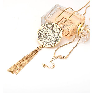 MOLOCH Long Necklaces for Woman Disk Circle Pendant Necklaces Tassel Fringe Necklace Set Statement Pendant (Gold)