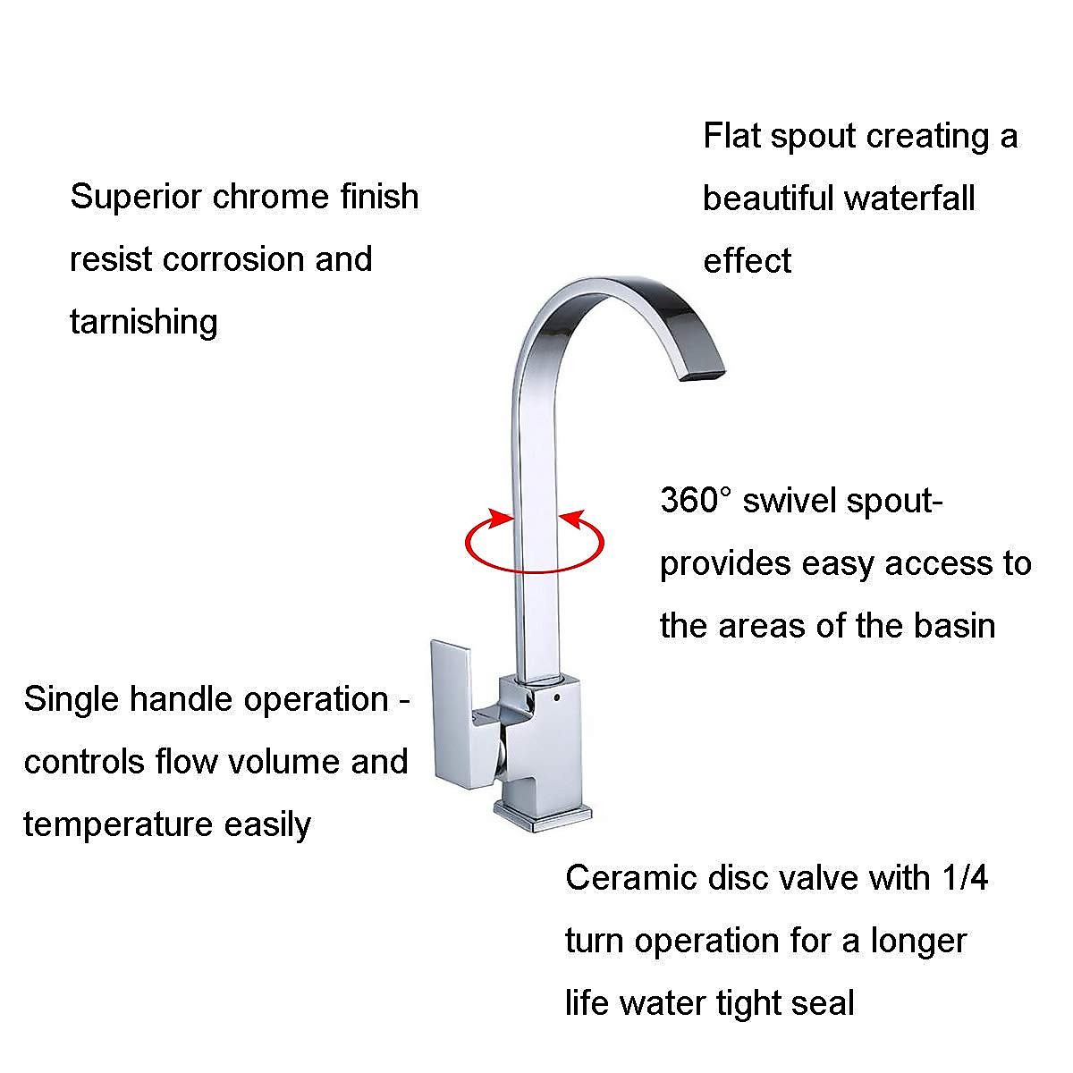 TSHH Square Kitchen Sink Faucet Single Handle One Hole Mixer Tap Kitchen Bath Faucet,Polished Chrome,FC1027
