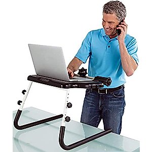 FitDesk Table Top Standing Desk with Massage Rollers and Forearm Supports - Soft Grip Surface Tablet Holder - No Scratch Grip Legs - Height Adjustable Range from 11" to 20"