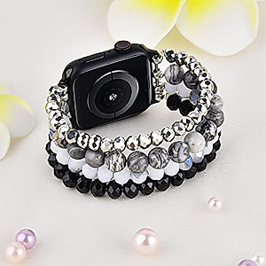 CAGOS Glitter Beaded Compatible with Apple Watch 40mm 41mm Series 8 SE/7/6/5/4 Bands, 38mm iWatch Series 3/2/1 Bracelets, iPhone Watch Band for Women (Grey/Black, 41mm/40mm/38mm)