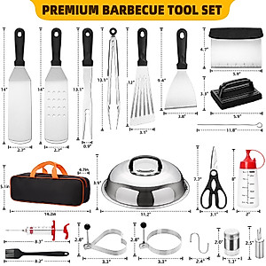 Blackstone Griddle Accessories Tool Kit, AIKWI 47-Piece Flat Top Grill Commercial Grade Set with Enlarged Spatula, Basting Cover, Scraper, Scissors, Tongs for Outdoor BBQ