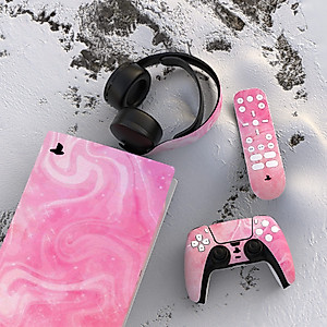 PlayVital Psychedelic Pink Full Set Skin Decal for ps5 Console Digital Edition, Sticker Vinyl Decal Cover for ps5 Controller & Charging Station & Headset & Media Remote